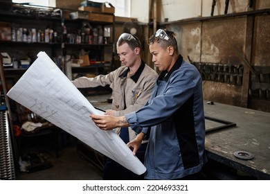 Side View Portrait Two Workers Looking Stock Photo 2204693321 ...