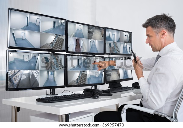Side View Security System Operator Using Stock Photo 369957470 ...