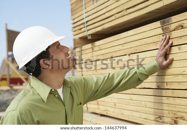 Side View Smiling Construction Worker Hardhat Stock Photo 144637994 ...