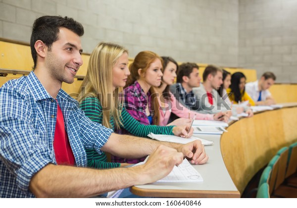 Side View Students Sitting Row College Stock Photo 160640846 | Shutterstock