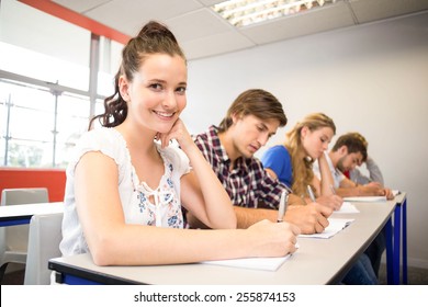 Side View Students Writing Notes Classroom Stock Photo 255874153 ...