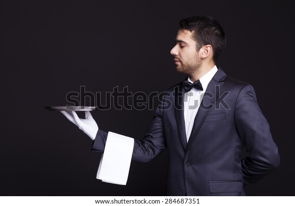 Side View Waiter Holding Empty Silver Stock Photo 284687351 | Shutterstock