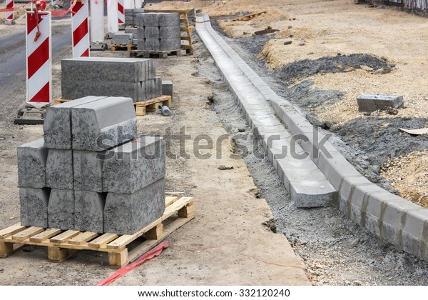 Sidewalk Under Construction Curb Gutter Installation Stock Photo (Edit ...