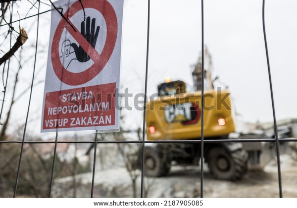 Sign Construction Unauthorized Entry Prohibited On Stock Photo ...