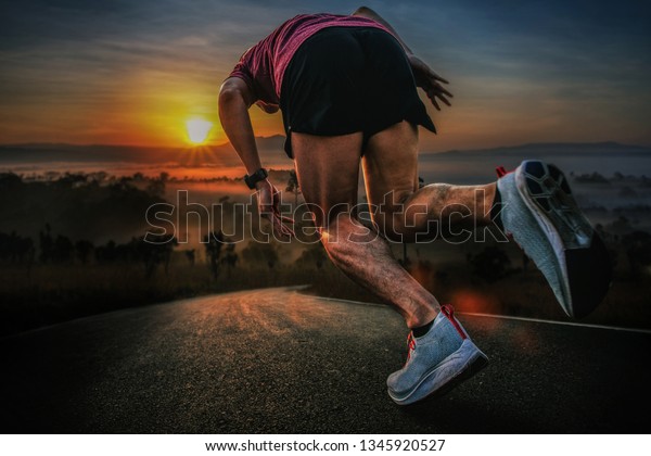 Silhouette Runner Start Beginning Run Onto Stock Photo 1345920527 ...