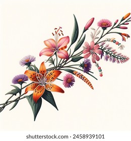 Simple Embroidered Beadwork Tiger Lily Fireweed AI-generated image ...