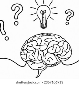 Single Line Drawing Brain Question Marks AI-generated image 2367106915 ...