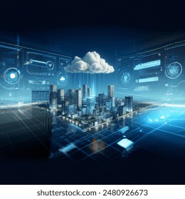 Smart Building Cloud Technology Blue Background AI-generated image ...