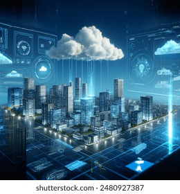 Smart Building Cloud Technology Blue Background AI-generated image ...