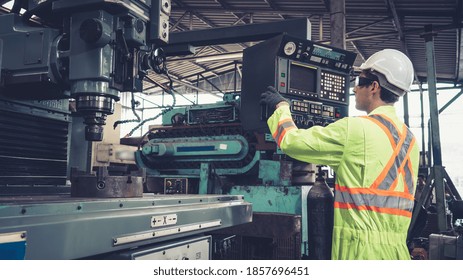 Smart Factory Worker Using Machine Factory Stock Photo 1857696451 ...