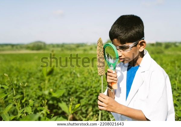 Smart Indian Kid Observing Checking Virus Stock Photo 2208021643 ...