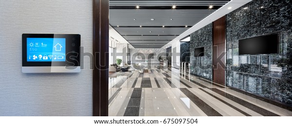 Smart Screen On Wall Interior Spacious Stock Photo (Edit Now) 675097504
