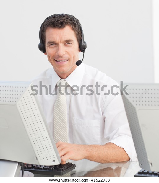 Smiling Businessman Headset On Working Call Stock Photo (Edit Now) 41622958