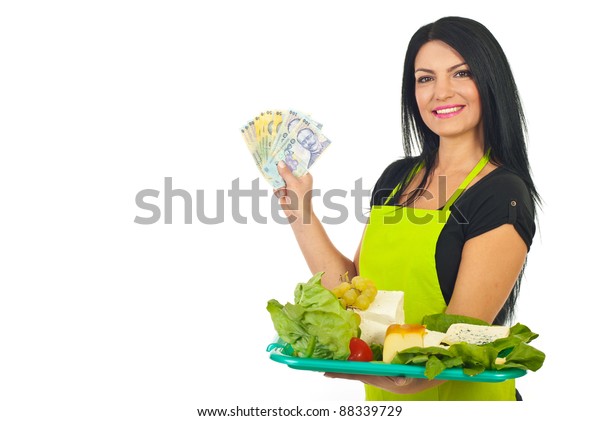 Smiling Cheesemaker Different Cheese On Plateau Stock Photo 88339729 ...