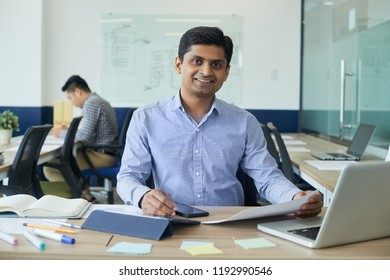 Smiling Handsome Indian Developer Working Table Stock Photo 1192990546 ...
