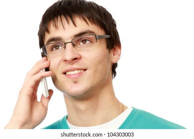 Smiling Man Using Mobile Phone Isolated Stock Photo 104303003 ...