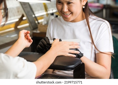 Smiling Manicurist Processes Nails Client Nail Stock Photo 2199715771 ...