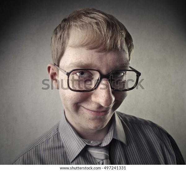 Smiling Nerd Man Stock Photo (Edit Now) 497241331