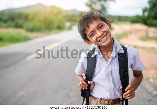 Smiling Poor Elementary School Boy Thai Stock Photo 1827130160 ...