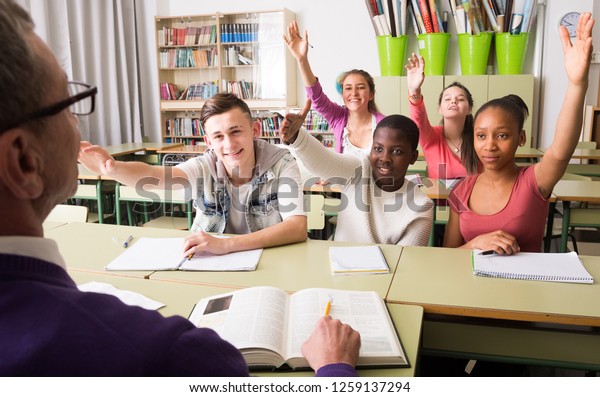Smiling Students Pull Hands On Lesson Stock Photo 1259137294 | Shutterstock