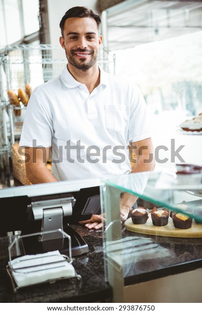 Smiling Worker Posing Behind Counter Bakery Stock Photo 293876750 ...