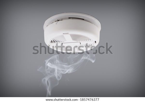 Smoke Detector Installed On Ceiling Rising Stock Photo 1857476377 ...