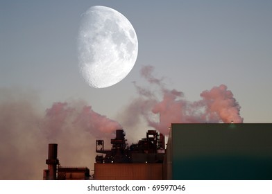 Smoke Stack Eavning Moon Stock Photo 69597046 | Shutterstock