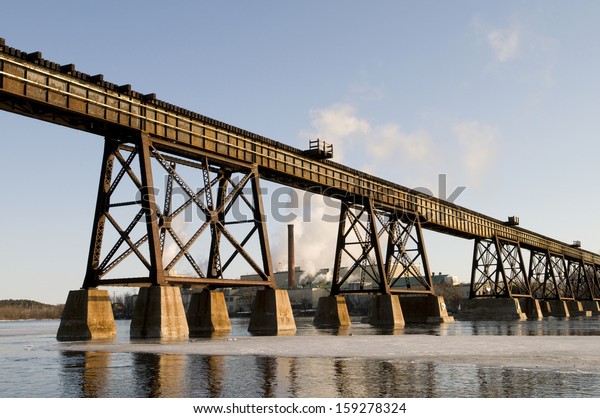 Smoke Stack Factory Visiable Through Girders Stock Photo 159278324 ...