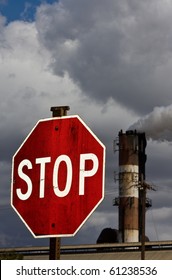 Smoke Stack Stop Sign Foreground Environmental Stock Photo (Edit Now ...