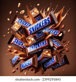 Snickers Bars Falling Brown Background AI-generated image 2399285001 ...