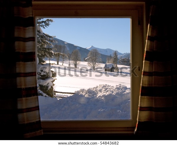 Snow Landscape View Through Window Stock Photo (Edit Now) 54843682