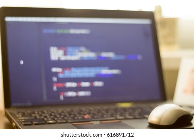 Software Developer Laptop On Desk Blurry Stock Photo (Edit Now) 616891712