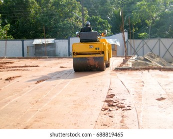 Soil Compaction Work Using Vibrator Roller Stock Photo 688819465 ...