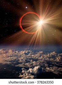 Solar Eclipse Passenger Airplane Cloudselements This Stock Photo ...
