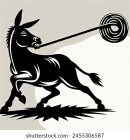 Solid Black Graphic Frightened Donkey Pulling AI-generated image ...
