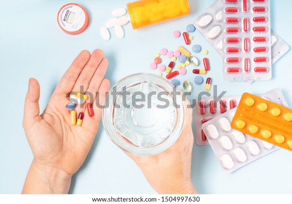 Someone Taking Prescripted Meds Hands White Stock Photo 1504997630 ...