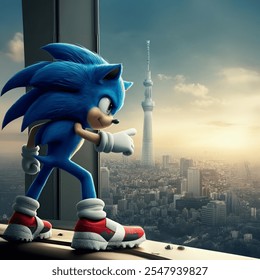 Sonic Hedgehog Dramatic Action Pose Facing AI-generated image ...