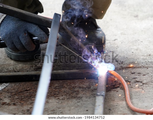 Spark Weld Work When Welder Welding Stock Photo 1984134752 | Shutterstock