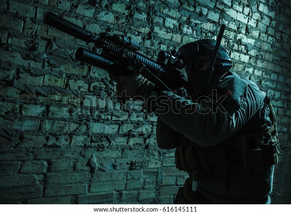 Special Forces Operator Pointing Weapon Dark Stock Photo 616145111 ...