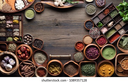 Spices Herbs Rustic Kitchen Table Place Stock Photo 1089357128 ...