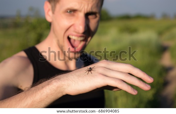 Spider Bites Hand Man Afraid Stock Photo 686904085 | Shutterstock