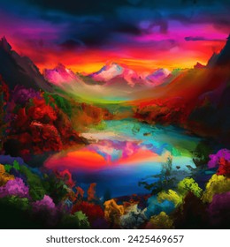 Splatter Paint Vector-style Image Beautiful Lake AI-generated image ...