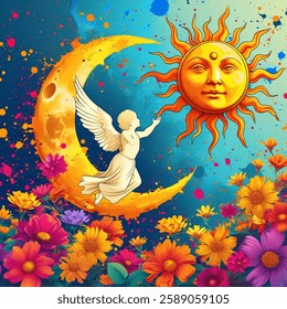 Splatter Paint Vector-style Image Sun Moon AI-generated image ...
