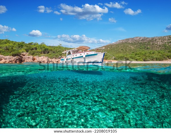 Split View Half Underwater View Beautiful Stock Photo 2208019105 ...