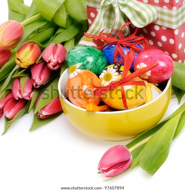 Spring Tulips Easter Eggs On White Stock Photo 97607894 | Shutterstock