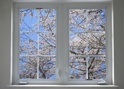 Spring Garden Window Frame View Free Stock Photo - Public Domain Pictures