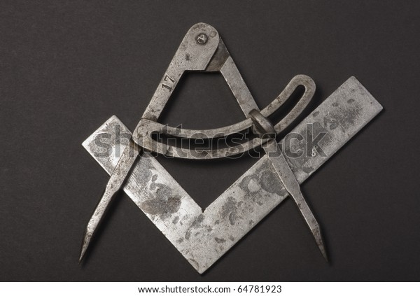 Square And Compasses On Black Background Depicting The Logo Of Freemasons
