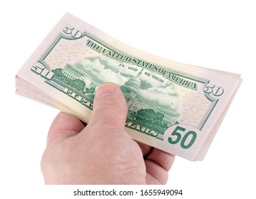 Stack 50dollar Bills Hand Isolated On Stock Photo 1655949094 | Shutterstock