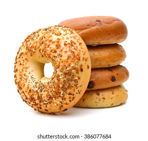 Stack Assorted Bagels On White Background Stock Photo 386300581 ...