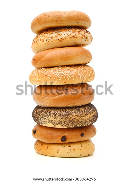 Stack Bagels On White Background Stock Photo (Edit Now) 385964296